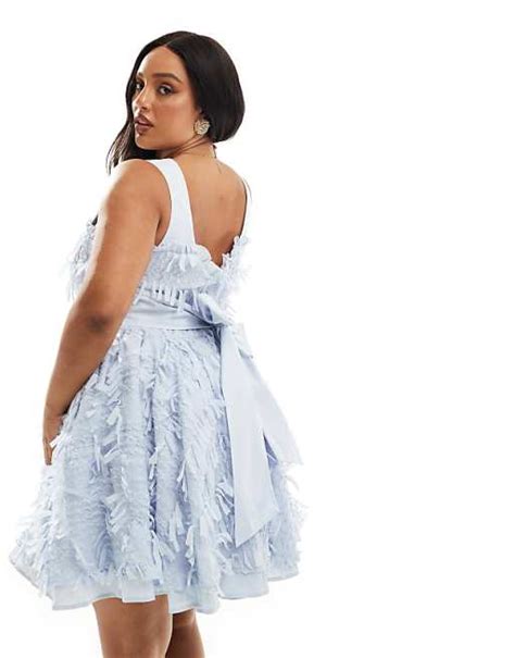 Asos Luxe Curve Kurzes Skater Kleid In Blau Mit 3d Struktur Und