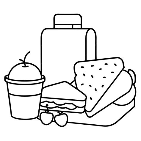 Lunch Items Outline Coloring Book Page Line Art Drawing Premium Ai