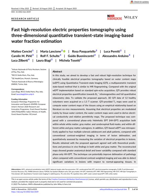Pdf Fast High‐resolution Electric Properties Tomography Using Three‐dimensional Quantitative