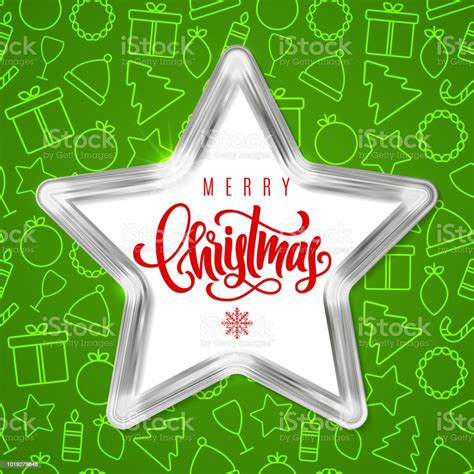 메리 크리스마스 실버 프레임 장식 배경에 글자 손으로 휴일 선물 카드 배너 포스터 초대장을 위한 템플릿입니다 벡터 일러스트 레이