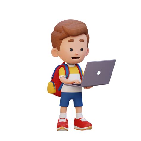 3D Kid Character Working On A Laptop 34339940 PNG