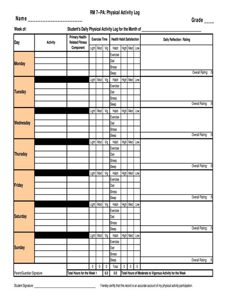 20 Printable Physical Activity Log Example Forms And Vrogue Co