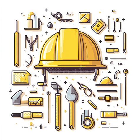 Yellow Hard Hat Surrounded By Construction Tools And Equipment Stock Illustration Illustration