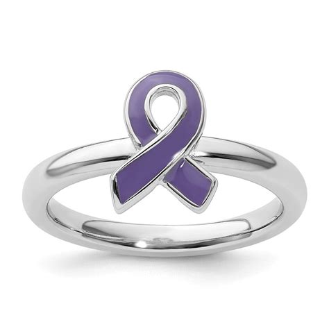 Sterling Silver Stackable Expressions Purple Enameled Awareness Ribbon
