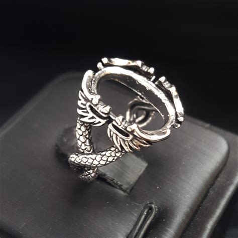 กรอบต่างหู แหวนเงิน S925 ชุบเงินสไตล์เรโทร กรอบห้อยหู รูปไข่ 12x16 ม มังกรคู่ เงินไทย สไตล์