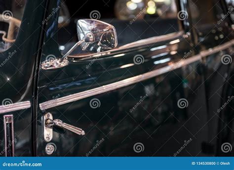 Vintage Chrome Car With Side Mirror Classic Black Shiny Paint With