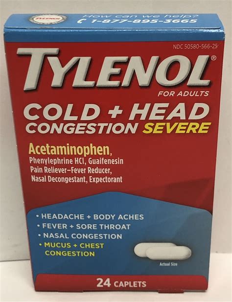 Tylenol Cold Head Congestion Severe Medicine 24 Caplets Exp 052025