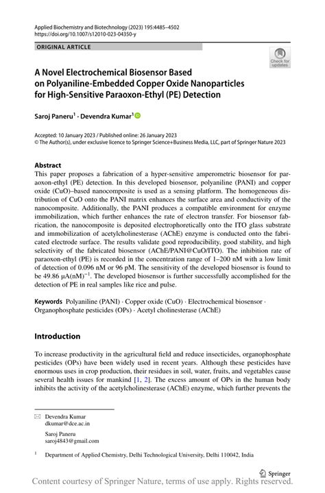 A Novel Electrochemical Biosensor Based On Polyaniline Embedded Copper Oxide Nanoparticles For