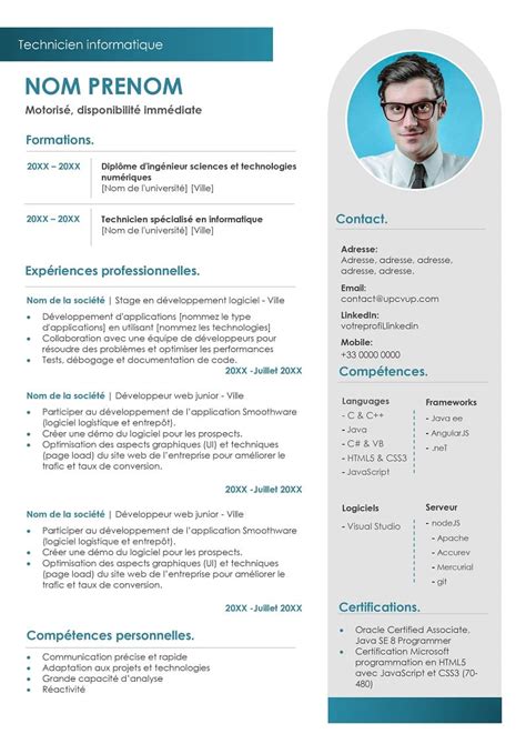 Cv Technicien Informatique [modèle Cv Moderne 2024] Upcvup