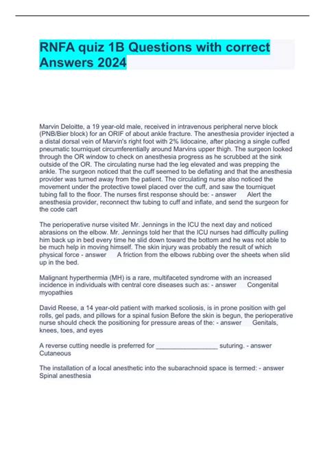 Rnfa Quiz 1b Questions With Correct Answers 2024 Rnfa Stuvia Us