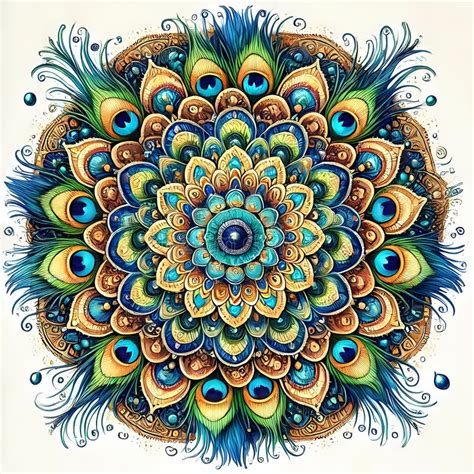 Colorful Mandala With Peacock Feathers And Intricate Design In Vibrant