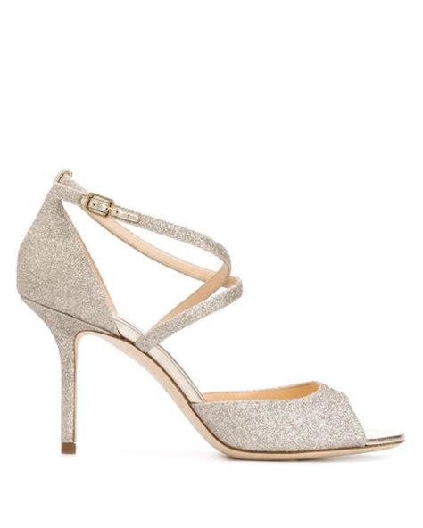 Jimmy Choo Emsy 85 Heeled Sandals In Platinum Ice Metallic Save 66