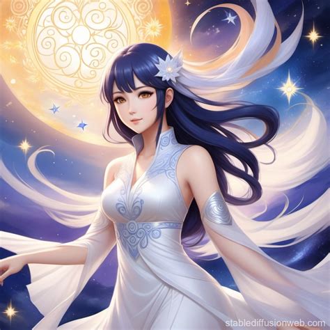Drawing Of Hinata Hyuga From Naruto Whit A White Dress In The Style Of Masashi Kishimoto Prompts