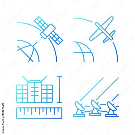 Satellite Technologies Gradient Linear Vector Icons Set Ground Satellite System Geostationary