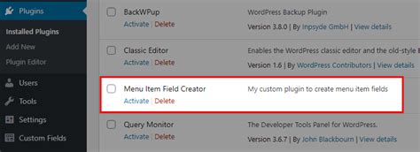 Adding Fields To The Wordpress Menu Items Custom Plugin