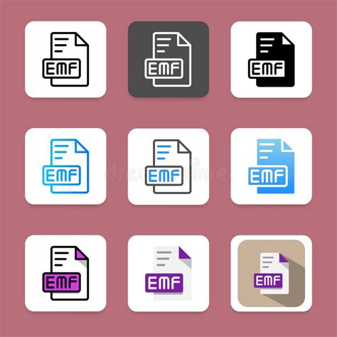 Set Of Emf File Icons With Clear And Informative Format Details Stock