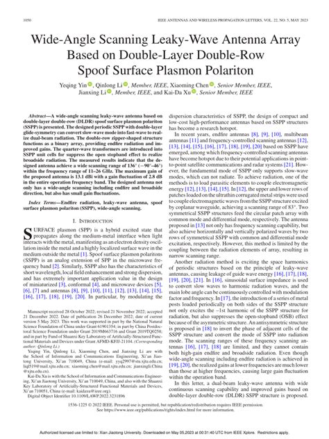 Pdf Wide Angle Scanning Leaky Wave Antenna Array Based On Double Layer Double Row Spoof