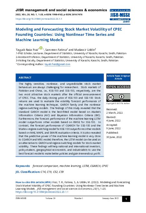 Pdf Modeling And Forecasting Stock Market Volatility Of Cpec Founding Countries Using