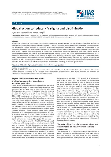 Pdf Editorial Global Action To Reduce Hiv Stigma And Discrimination
