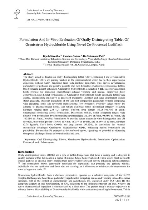 Pdf Formulation And In Vitro Evaluation Of Orally Disintegrating