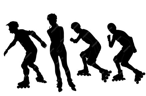 Premium Vector Silhouettes Of People Roller Skating On A White Background