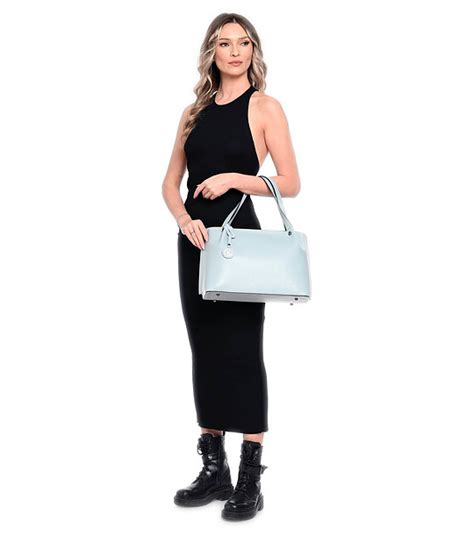 Светлосиня дамска кожена чанта Inetta 4170211 Fashion Uk