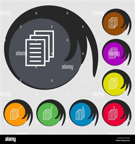 Copy File Duplicate Document Icon Symbols On Eight Colored Buttons Vector Stock Vector Image
