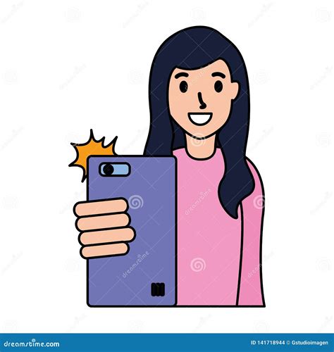 Woman Taking Selfie Stock Vector Illustration Of Camera 141718944