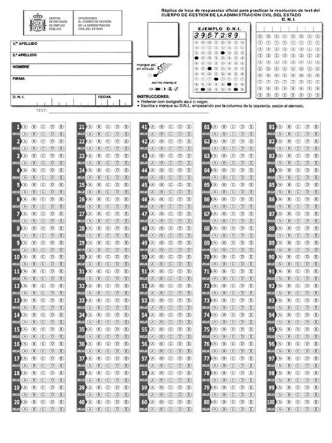 Plantilla De Respuestas De Test Ceep Pdf
