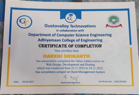 Completed Web Design And Development Course Hareni Srikanth Posted On