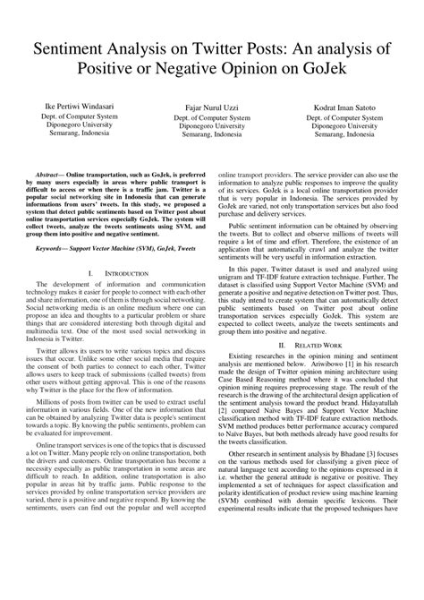 Pdf Sentiment Analysis On Twitter Posts An Analysis Of Positive Or Negative Opinion On Gojek