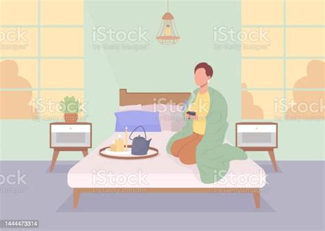 집에서 혼자 쉬고 있는 남자 평면 컬러 벡터 일러스트 레이 션 2차 도형에 대한 스톡 벡터 아트 및 기타 이미지 2차 도형