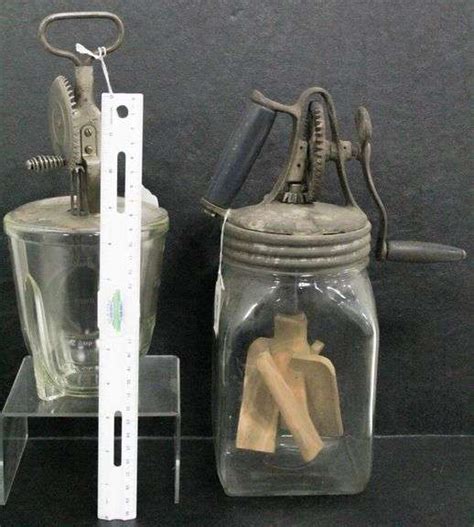 Antique Glass Jar Elgin Butter Churn And Vintage Aandj Hand Mixer Egg