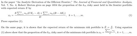 Solved In The Paper “an Analytic Derivation Of The Efficient