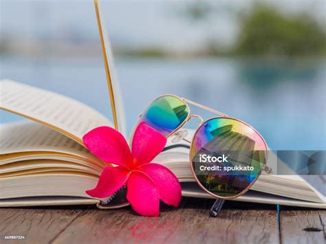 책과 선글라스 푸른 물 배경 여름 과 열대 여행 목적지 개념 개념과 주제에 대한 스톡 사진 및 기타 이미지 개념과 주제 관광 관광 리조트 Istock