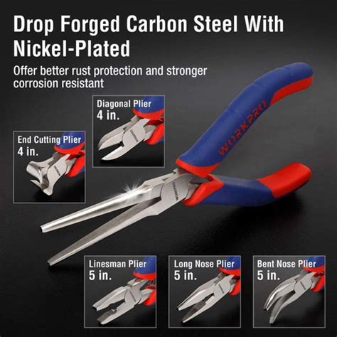 Workpro 6 Piece Mini Pliers Set Needle Nose Diagonal Long Nose