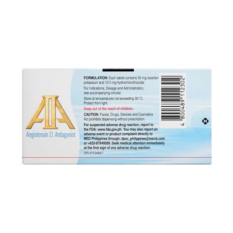 Hyzaar Losartan Potassium 50mg Hydrochlorothiazide 125mg 1 Tablet