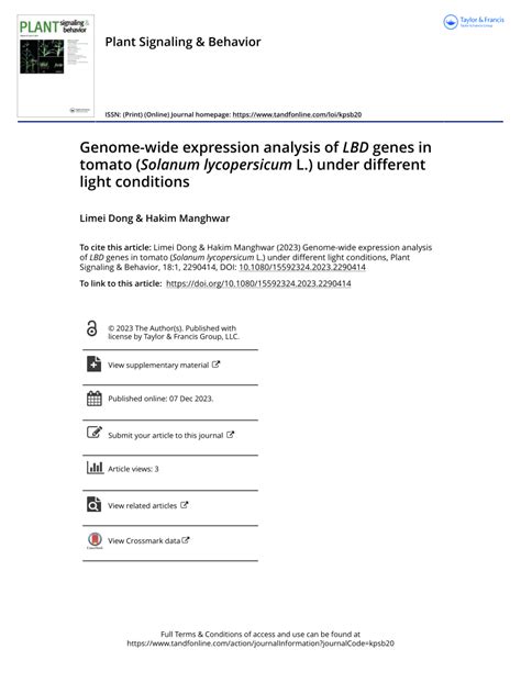 Pdf Genome Wide Expression Analysis Of Lbd Genes In Tomato Solanum Lycopersicum L Under