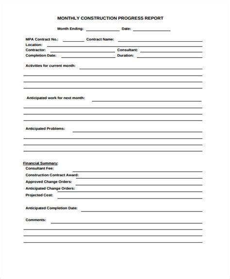 Construction Monthly Report Template