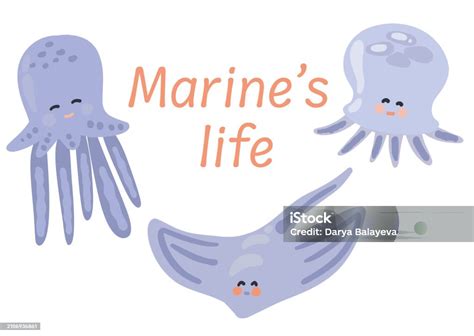 해저 귀여운 캐릭터 플랫 디자인 램프 물고기 해파리 문어 개체 그룹에 대한 스톡 벡터 아트 및 기타 이미지 개체 그룹 고래 귀여운 Istock