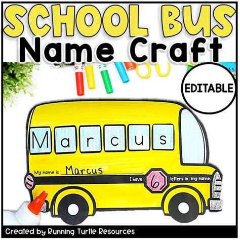 Back To School Name Craft Editable Bus Craft Preschool Name
