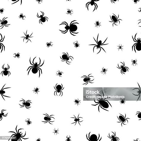 흰색 배경에 완벽 한 거미 실루엣 패턴입니다 귀여운 거미 무늬 인쇄 종이 포장을 위한 디자인 할로윈 패턴입니다 가을에 대한 스톡 벡터 아트 및 기타 이미지 Istock