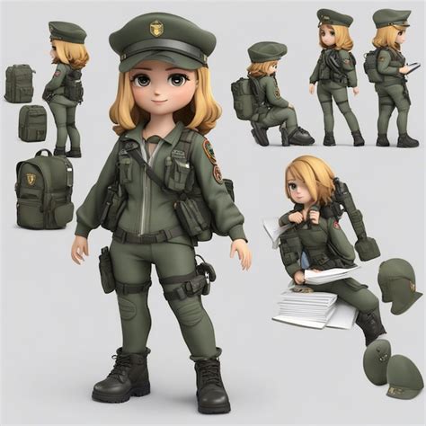 Premium Ai Image A Chibi Cartoon Tyle3dbrazilian Army Character Girl