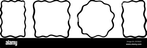 Doodle Wave Curve Edge Frame Hand Drawn Wavy Rectangle Borders Doodle Brush Drawn Square And