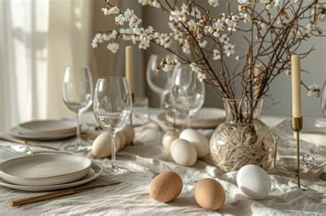 Minimalist Springtime Table Easter Decor Featuring Branches With Small