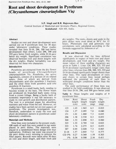 Pdf Root And Shoot Development In Pyrethrum Chrysanthemum Cinerariaefolium Vis