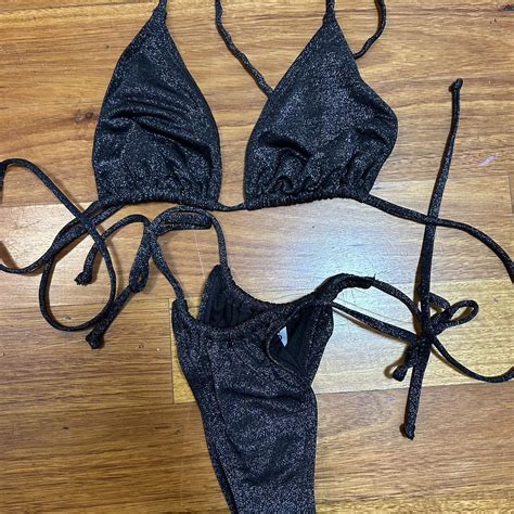 Kmart Black Glitter Bikini Set Top Is Size 12 Depop