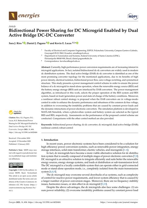 Pdf Bidirectional Power Sharing For Dc Microgrid Enabled By Dual Active Bridge Dc Dc Converter
