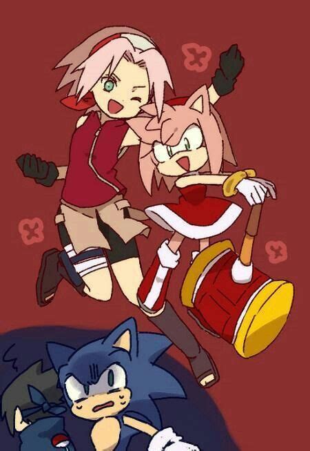 Sakura Sasuke Naruto Sonic Amy Crossover Funny Anime Fusión Anime Dibujos Animados