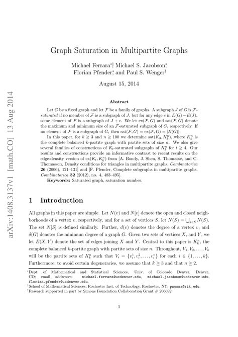Pdf Graph Saturation In Multipartite Graphs
